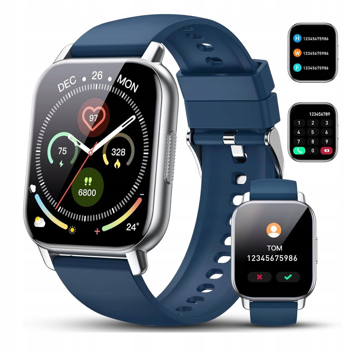 Smartwatch Poounur Y6 1.85" Bluetooth funkcja telefonu niebieski - Inna ...