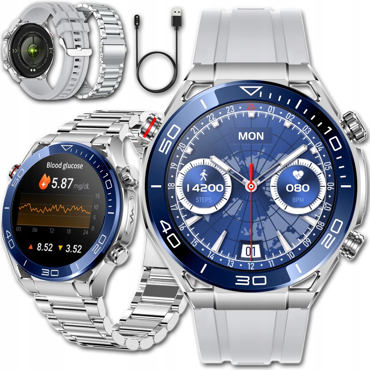 Smartwatch zegarek Ciśnieniomierz Ekg Glukoza Glikemia Hrv rozmowy menu PL JG Smart - JG Smart ...