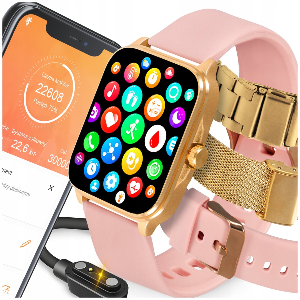 SMARTWATCH ZEGAREK DAMSKI POLSKIE MENU ROZMOWY POWIADOMIENIA PULS SPORT - SMARTWATCH | Sklep ...