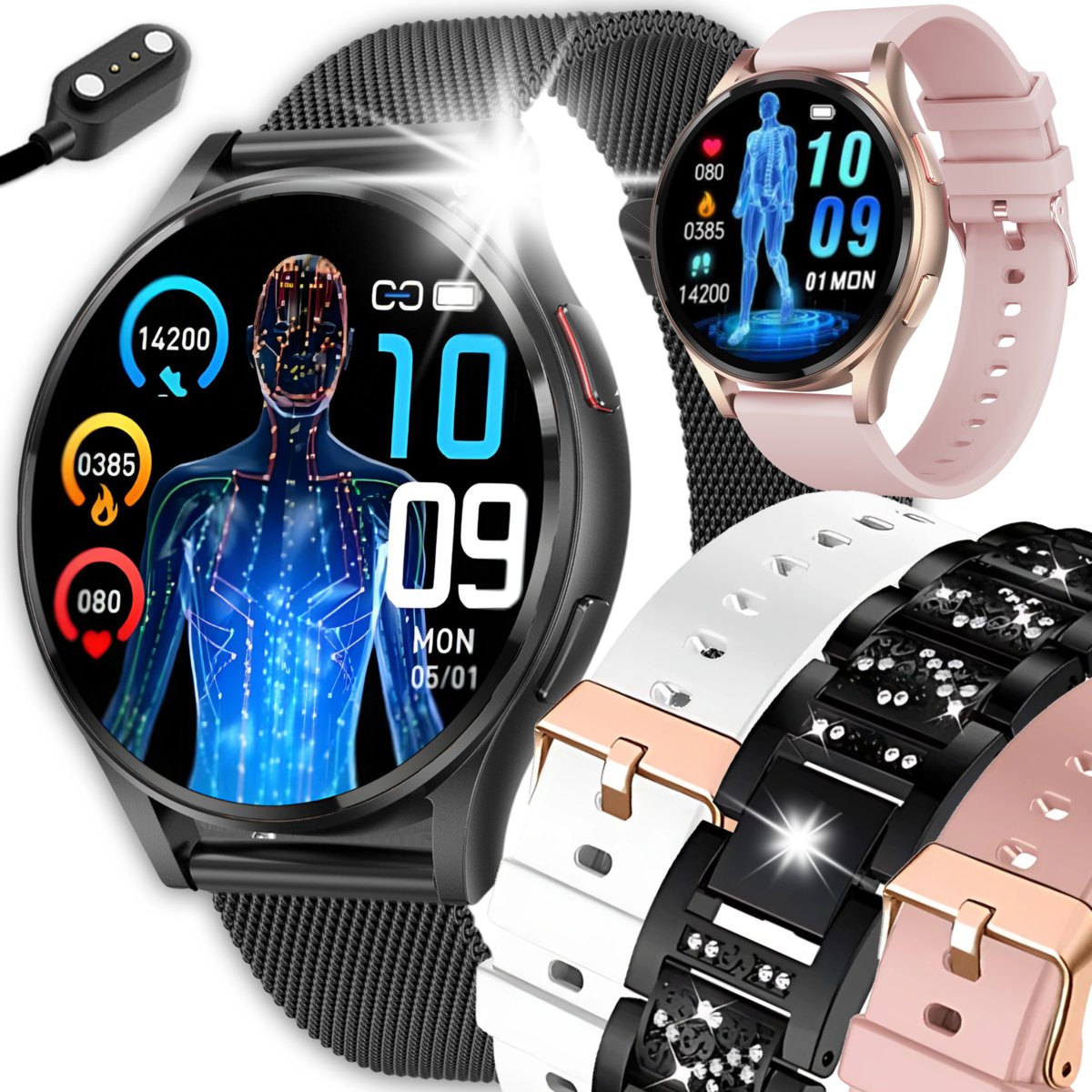 SMARTWATCH ZEGAREK KARDIOWATCH DAMSKI POMIAR CUKRU EKG HRV ROZMOWY MENU PL - Angelo Watches ...