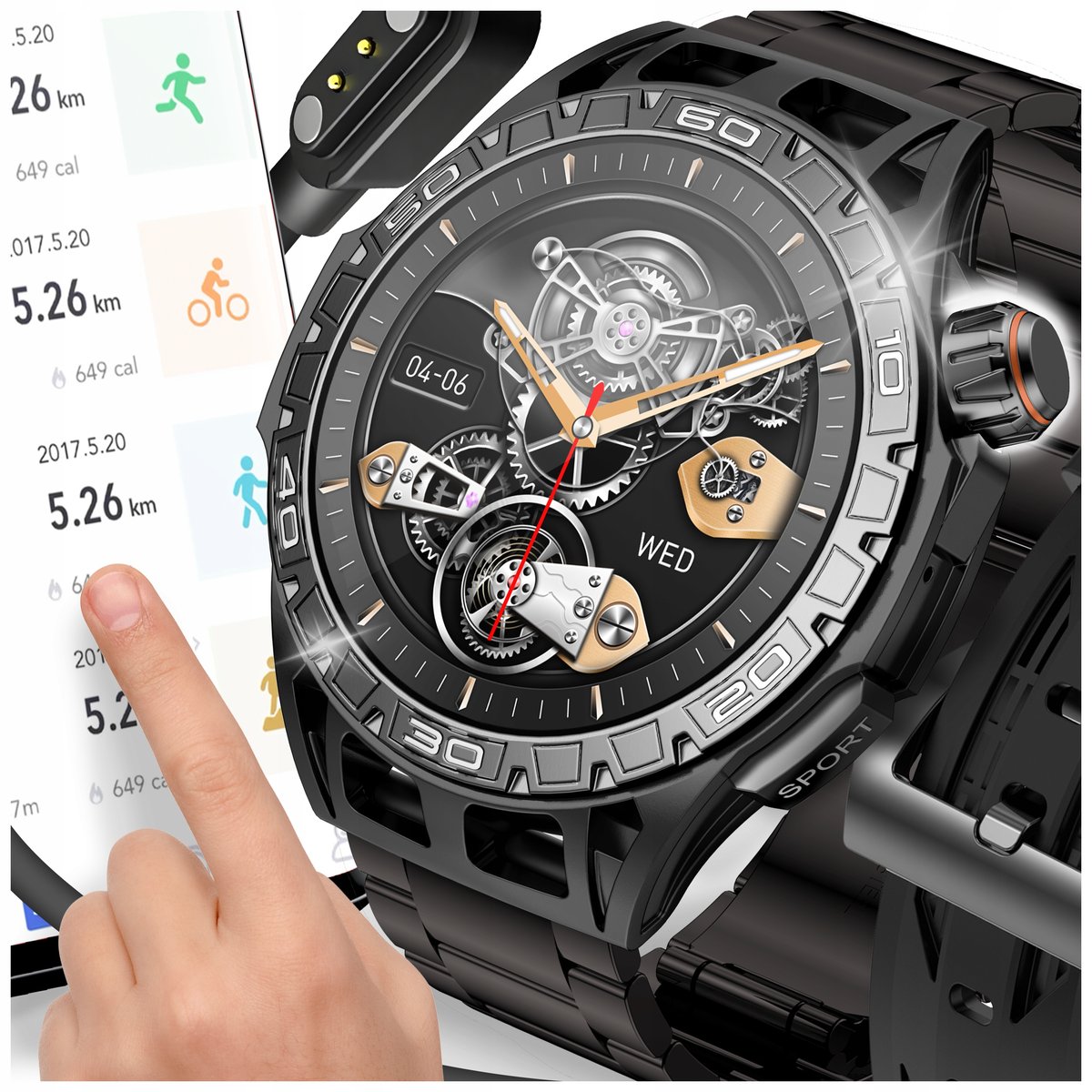 SMARTWATCH ZEGAREK MENU MĘSKI ROZMOWY SPORT POLSKIE PULS WATCH AMOLED ...