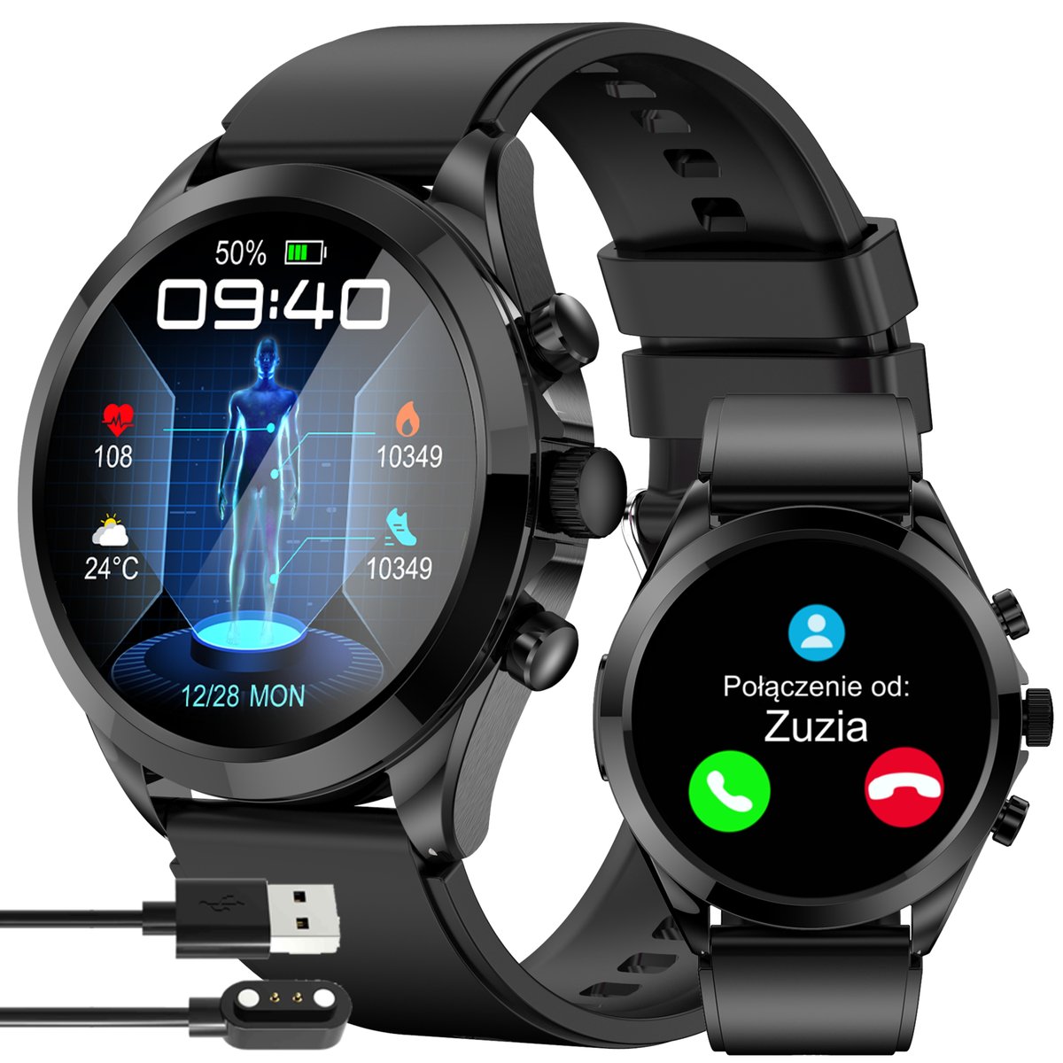 SMARTWATCH ZEGAREK MĘSKI DO CUKRU GLUKOZY EKG CIŚNIENIA ROZMOWY HD PL JĘZYK - Inna marka | Sklep ...