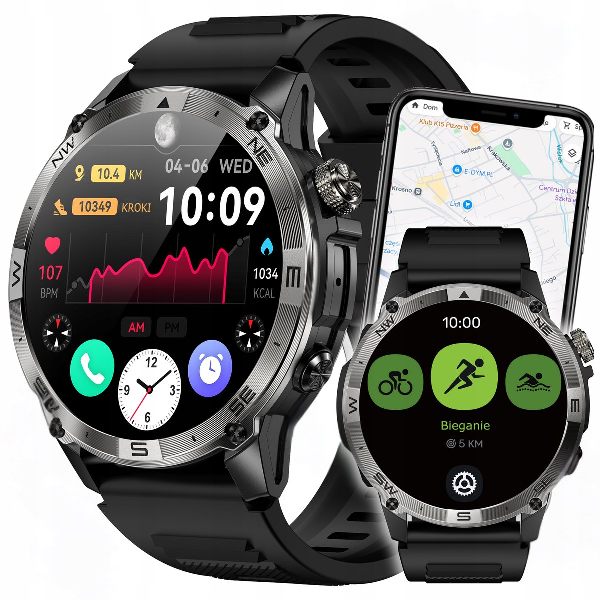 SMARTWATCH ZEGAREK MĘSKI GPS WODOODPORNY ROZMOWY MENU PL CZARNY SPORT WATCH - NejtStyle | Sklep ...
