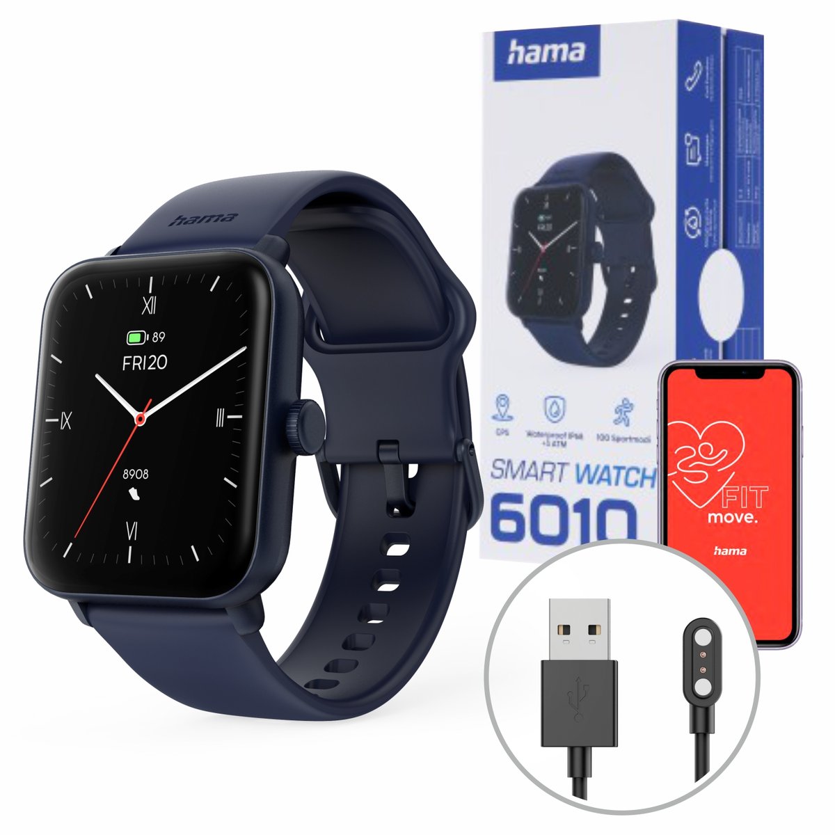 Smartwatch Zegarek Sportowy Hama Fit Watch 6010 Gps Prostokątny ...