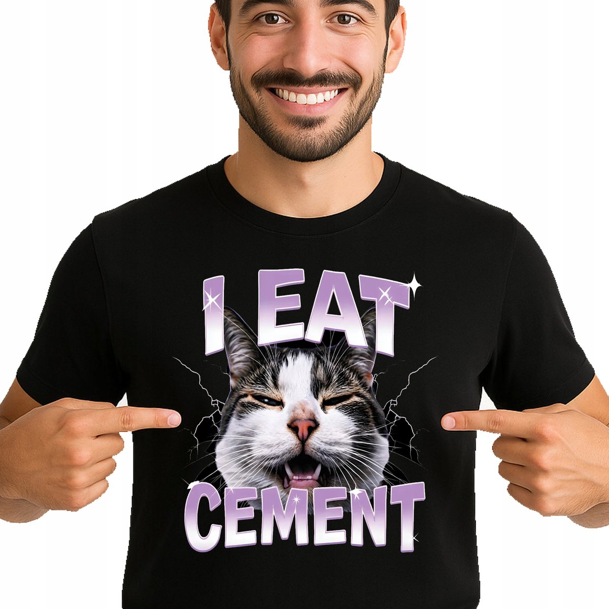 ŚMIESZNA KOSZULKA I EAT CEMENT ZABAWNA MEMY KOT PREMIUM XXL 3516 CZARNA ...