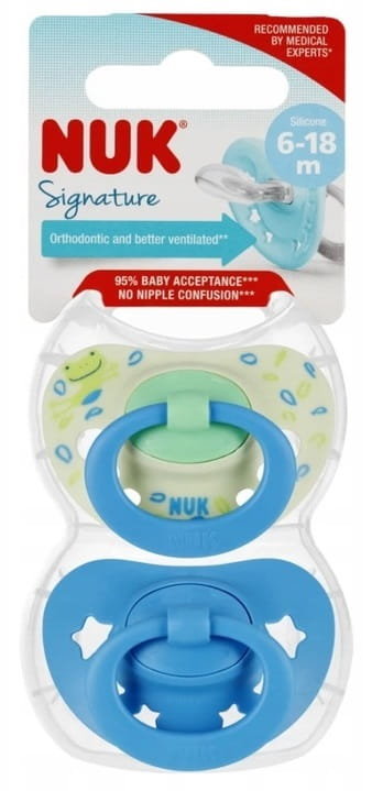 Smoczek Silikonowy Signature 6-18 M 2Szt Boy Niebieski Żabka Nuk - Nuk | Sklep EMPIK.COM