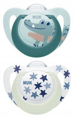 Smoczek Uspokajający Silikonowy Star Day & Night 6-18 M 2 Szt. Gwiazdki Krokodyl Nuk - Nuk ...