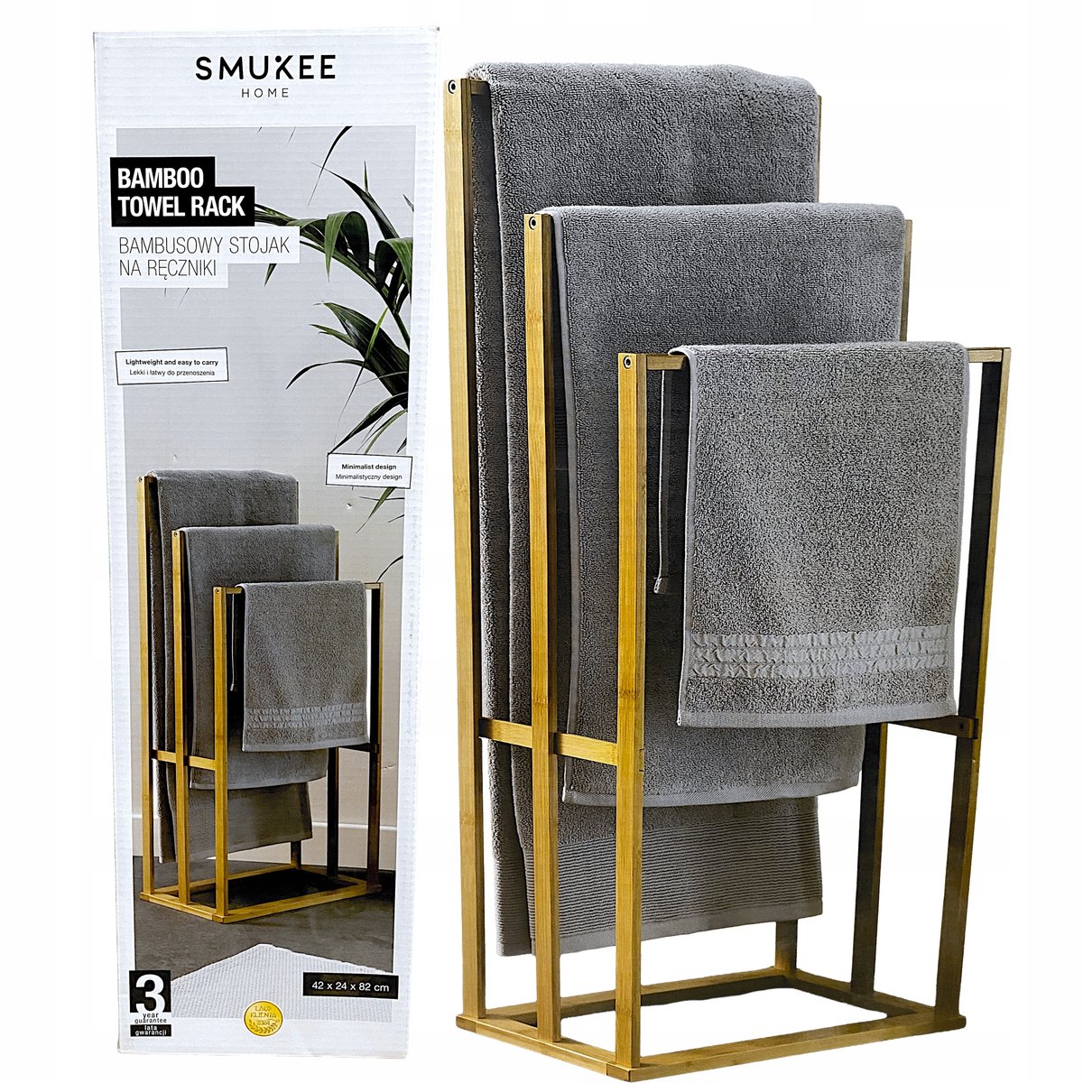Smukee Bambusowy stojak na ręczniki 42x24x82cm - SMUKEE | Sklep EMPIK.COM