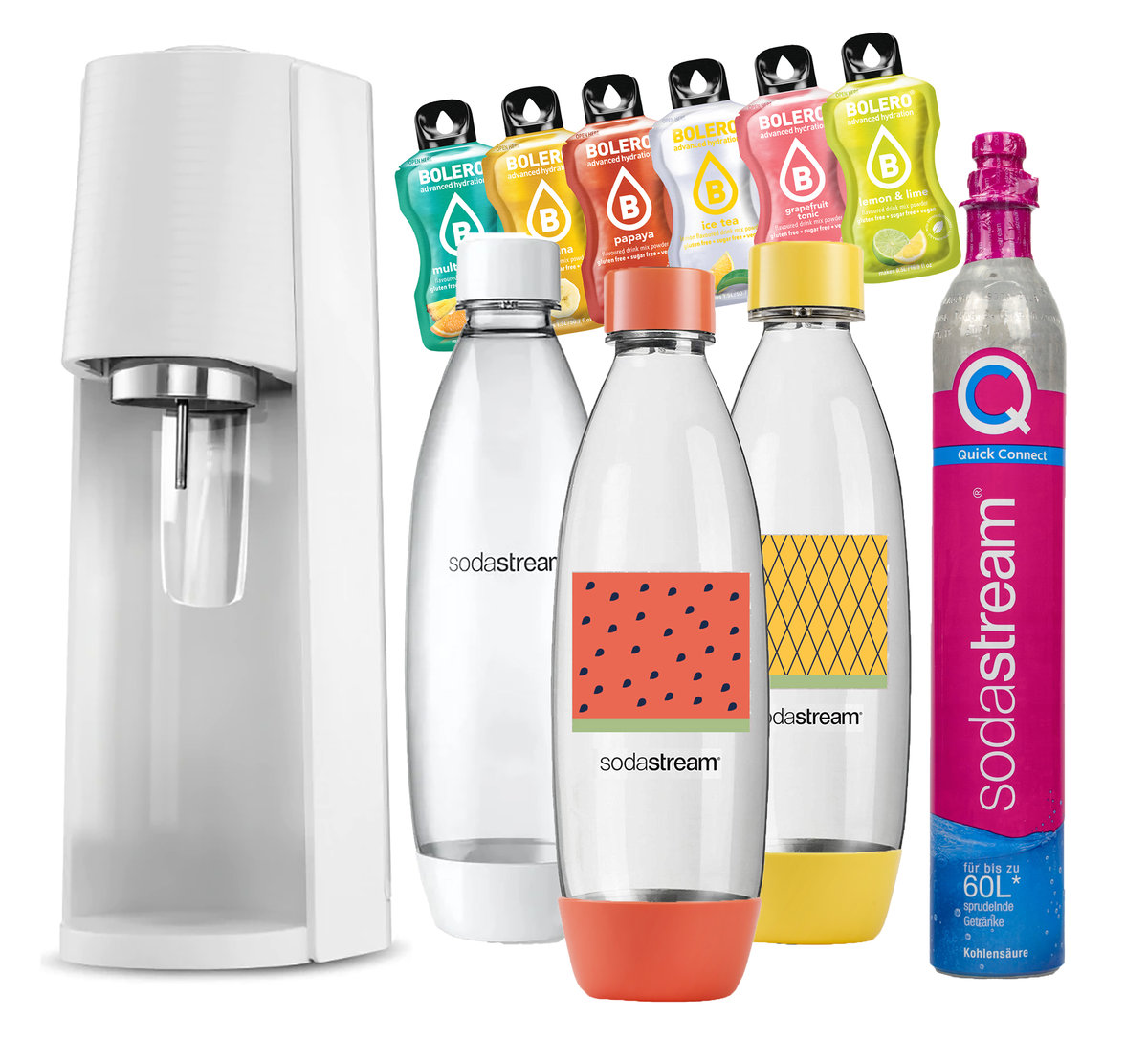 SODASTREAM TERRA saturator BIAŁY + butelka biała fuse 1l + 2x dekor ...