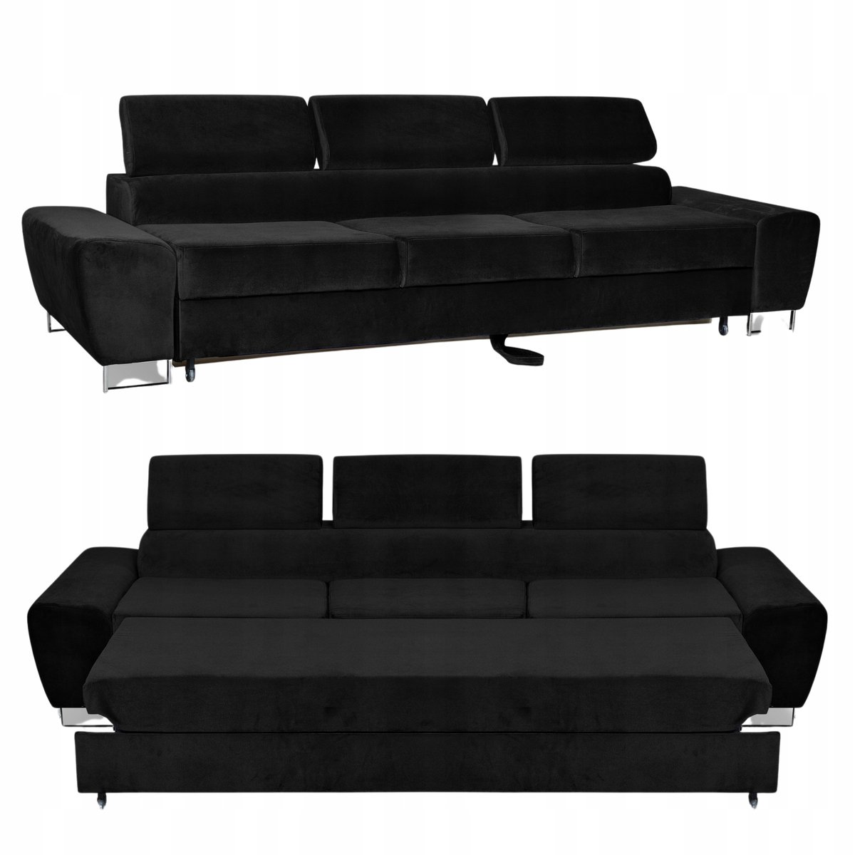 Sofa kanapa 3 os rozkładana z f. spania Bosso Family meble czarny welur - Family meble | Sklep ...