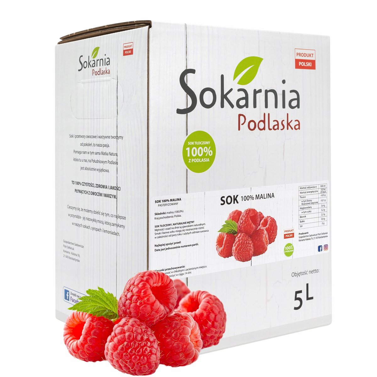 SOK MALINOWY 5l 100% NFC Przepyszny Smak Polskich Malin Dobrych z ...