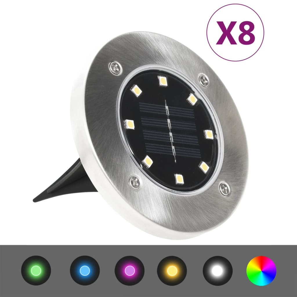Solarne lampy gruntowe LED, 8 szt., kolory RGB - VMP | Sklep EMPIK.COM