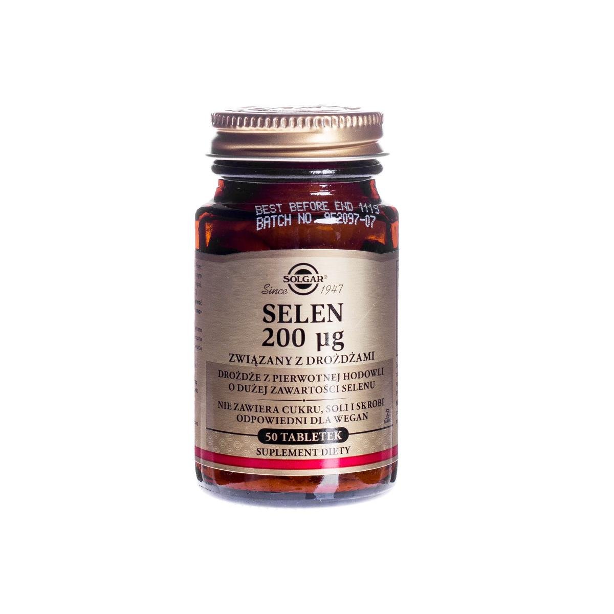 Solgar Selen związany z drożdżami 200 µg - suplement diety, 50 tabletek ...