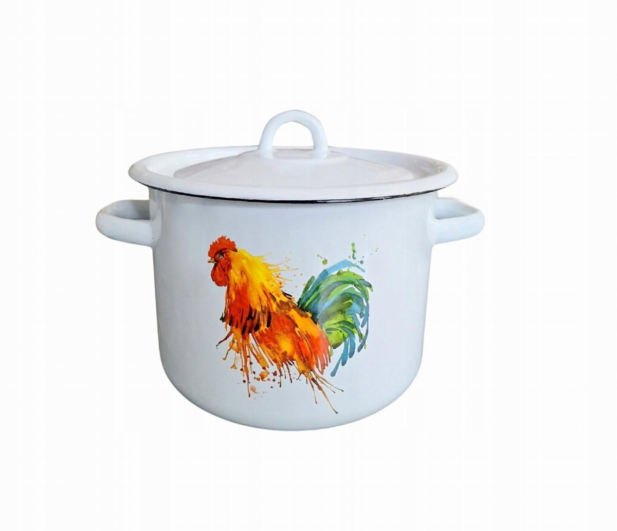 SOLIDNY GARNEK EMALIOWANY Z POKRYWKĄ 7L KOGUCIK - Epewex | Sklep EMPIK.COM