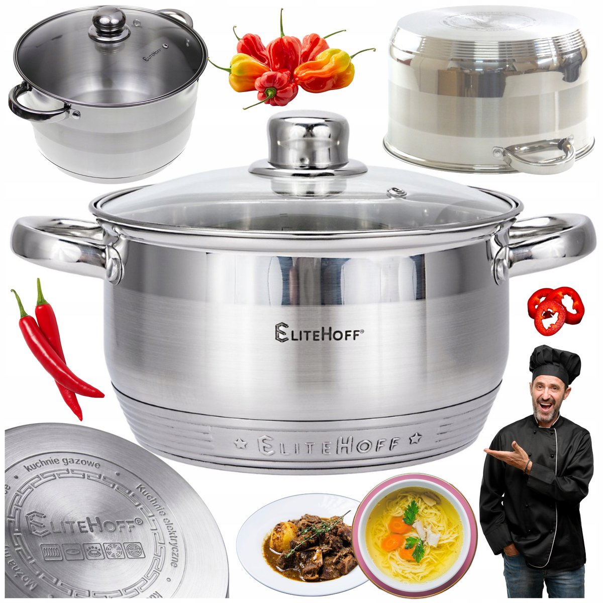 SOLIDNY GARNEK ZE STALI NIERDZEWNEJ 18cm 2.5L Garnek TRADAYCYJNY Z POKRYWĄ - EliteHoff | Sklep ...