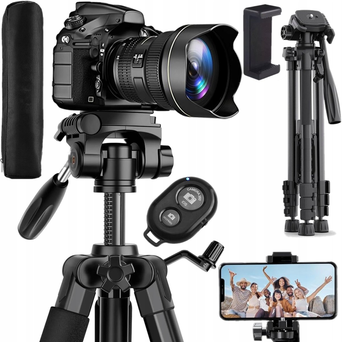 Solidny Statyw Tripod Uchwyt na Telefon Aparat 168cm Kamery Wysoki ...