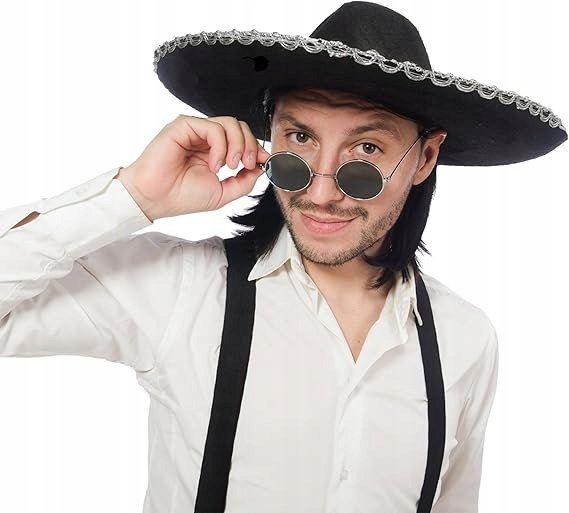 Sombrero Meksykańskie Kapelusz Czarne Lamówką Srebrną Meksykanin Duże ...