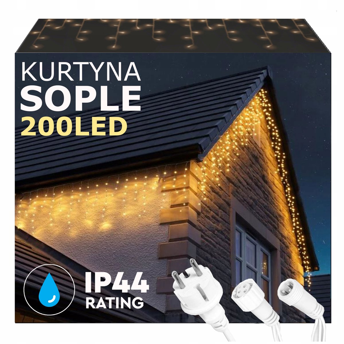 SOPLE 200LED LAMPKI ZEWNĘTRZNE IP44 ŚWIATŁO STAŁE KURTYNA GIRLANDA ...