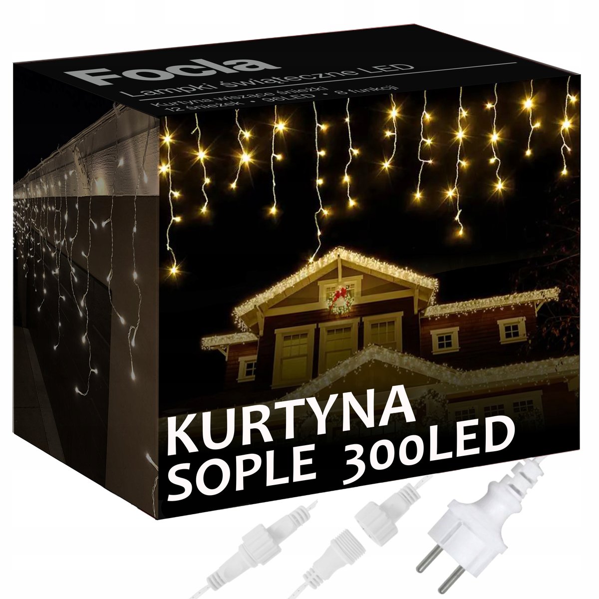 Sople 300Led Lampki Zewnętrzne Ip44 Światło Stałe Kurtyna Girlanda ...
