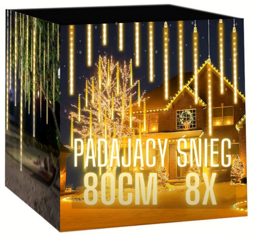 Sople Spadający Śnieg 80cm Led Meteoryt Lampki Białe Ciepłe Girlanda ...