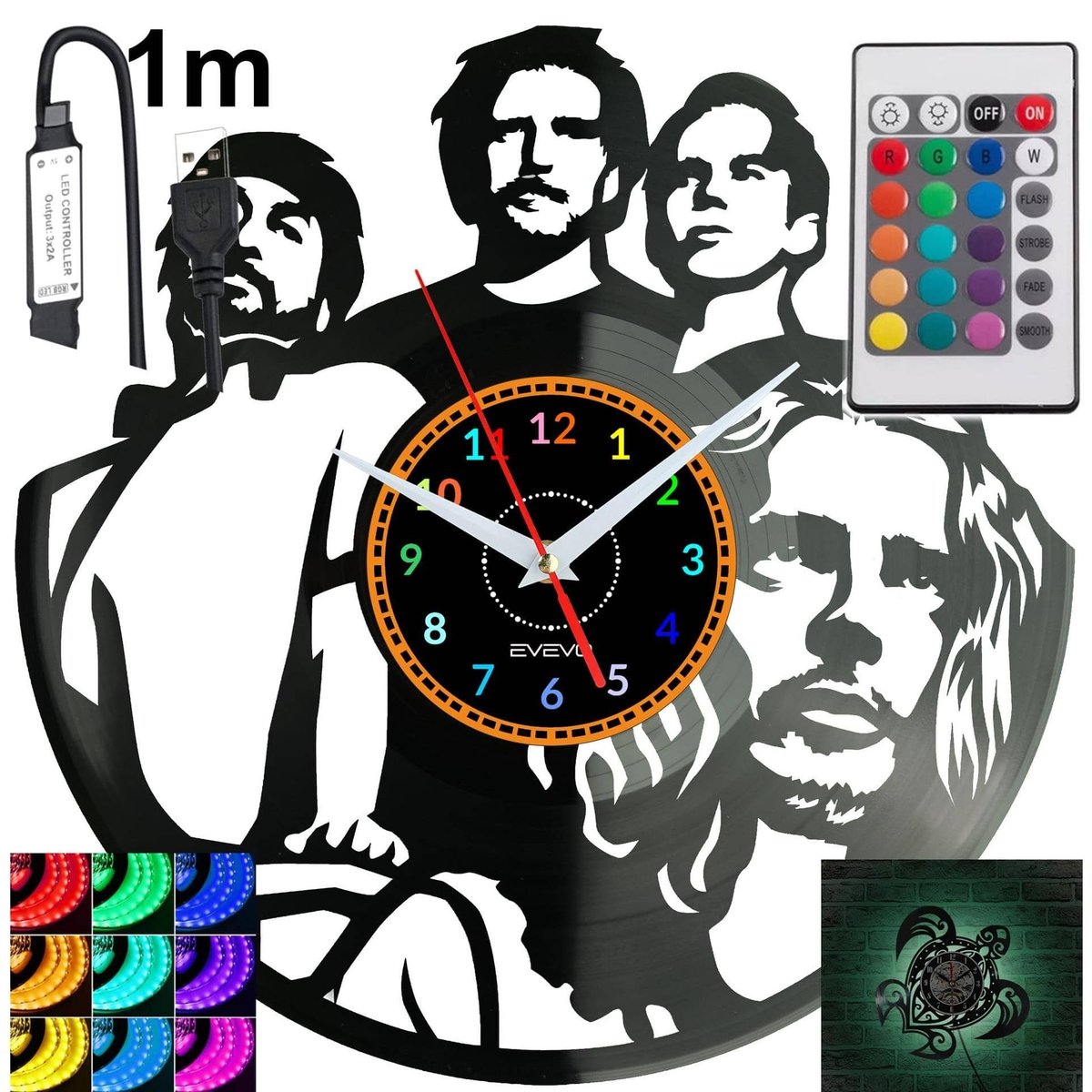 Soundgarden Zegar Ścienny Podświetlany LED RGB Na Pilota Płyta Winylowa ...