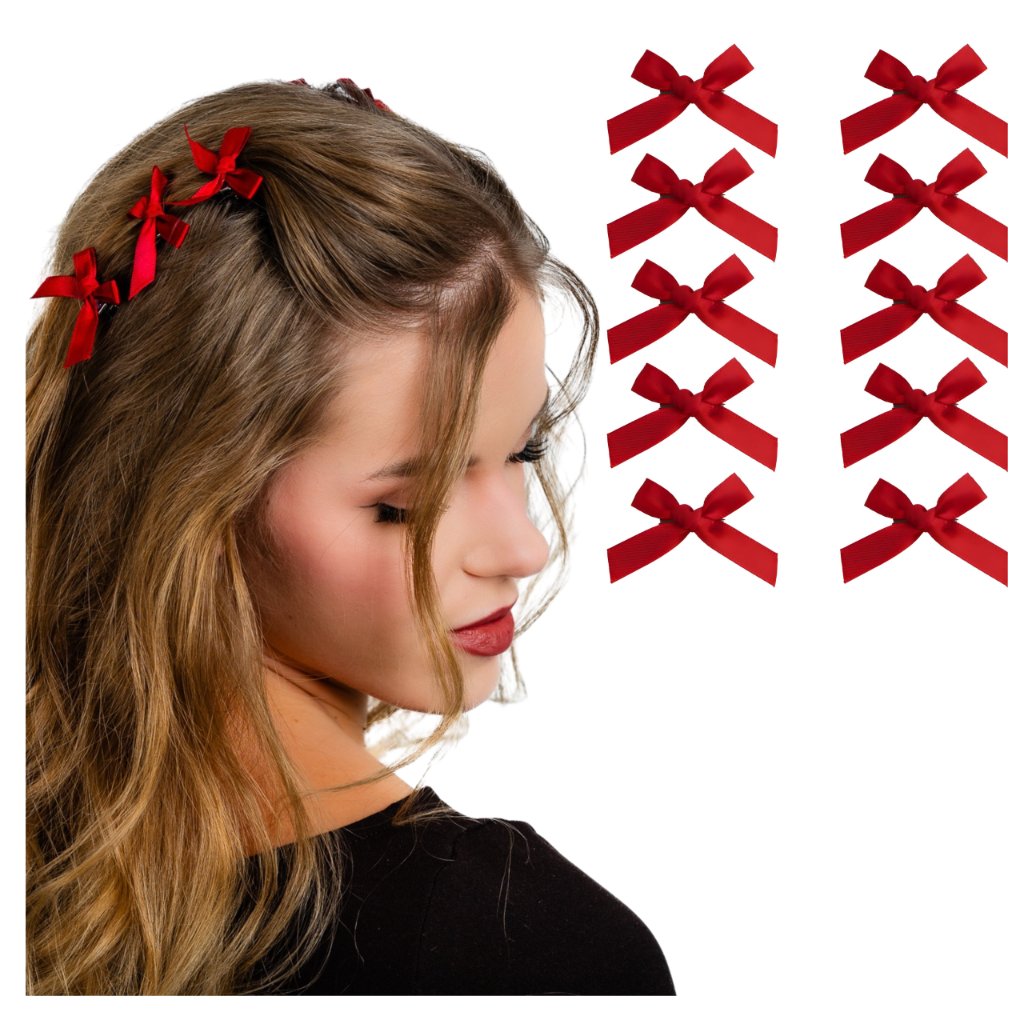 Spinka do Włosów 10 SZTUK Bordowe Małe Kokardki Satynowe Wstążki Połysk ...