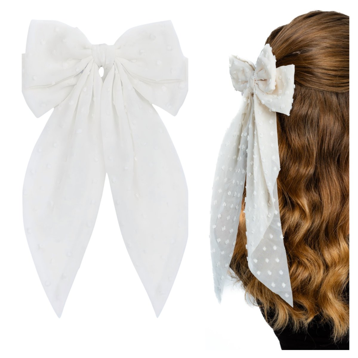 Spinka do Włosów z Dużą Kokardą Biała Damska Kokardka Długa i Efektowna ...