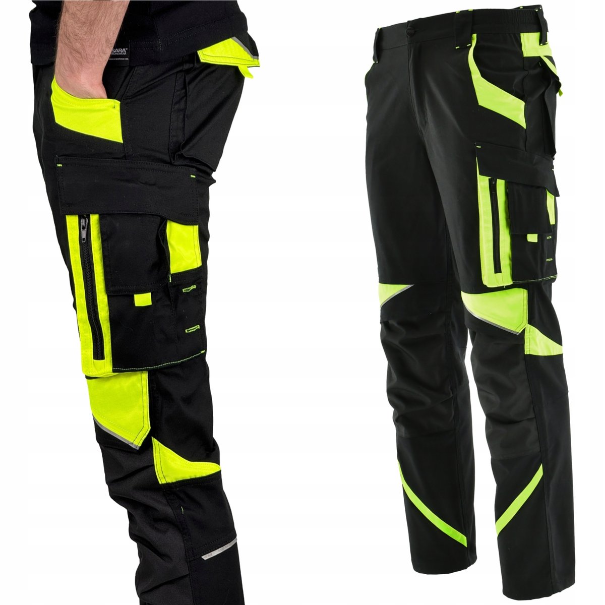Spodnie robocze męskie do pasa OCHRONNE elastyczne stretch odblaskowe ...