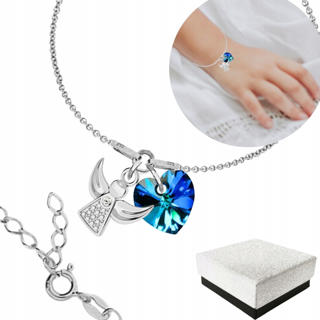 Srebrna Bransoletka Aniołek dla Dziewczynki Anioł Serce Komunia Prezent 925 - Aurora | Moda ...