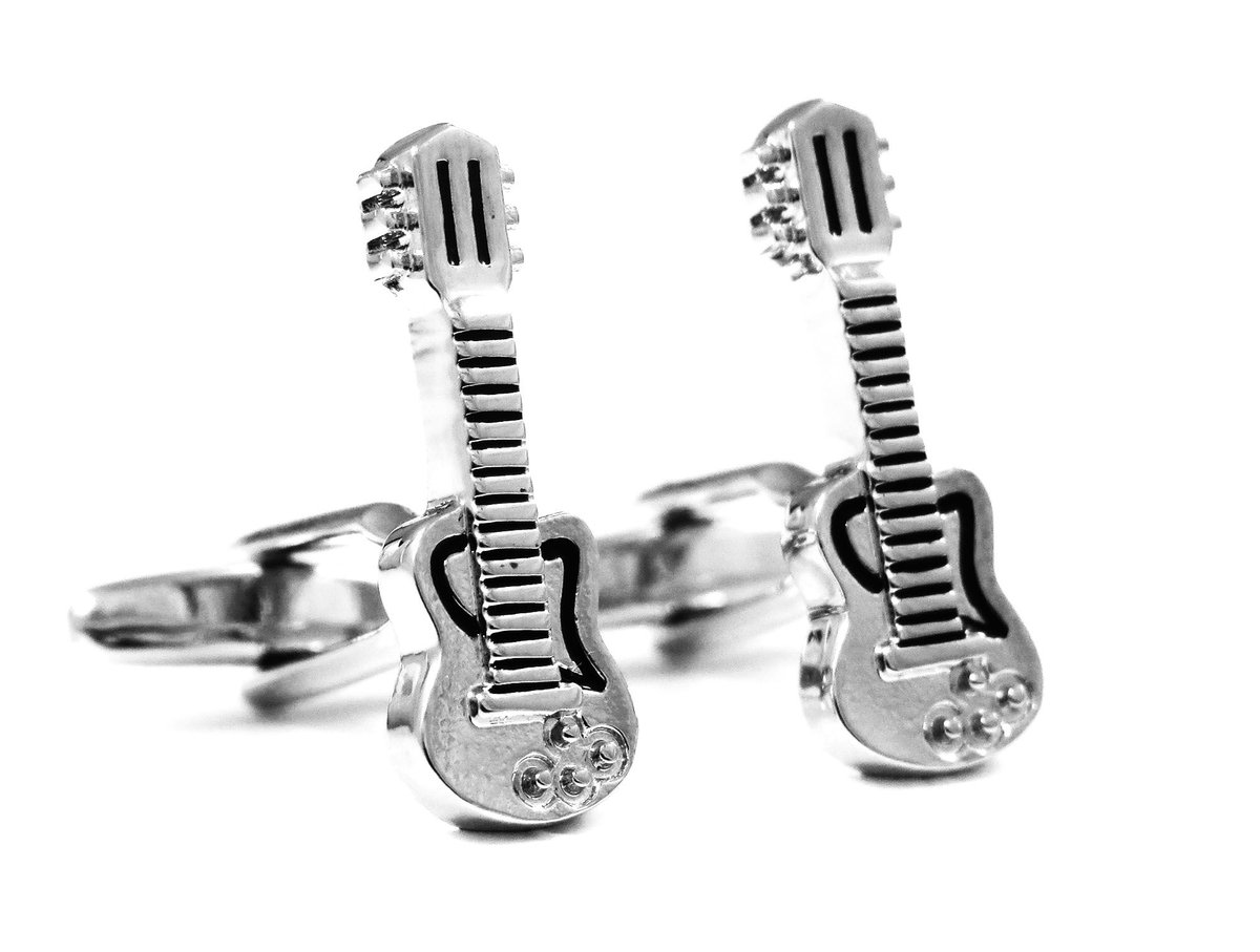 Srebrne spinki do mankietów - gitary U91 - Modini | Moda Sklep EMPIK.COM