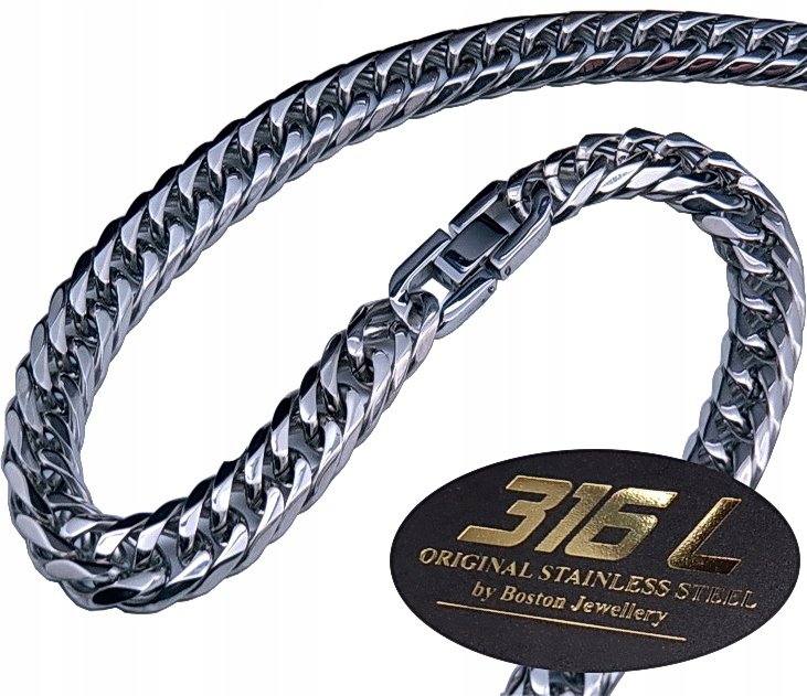 SREBRNY ŁAŃCUCH ŁAŃCUSZEK NA SZYJĘ STAL 316L 9mm - Boston Jewellery | Moda Sklep EMPIK.COM