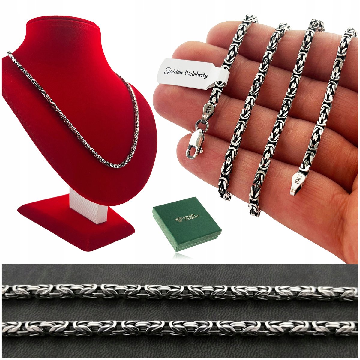 Srebrny Łańcuszek Splot Królewski 925 Męski Oksydowany 45Cm/2,8Mm ...