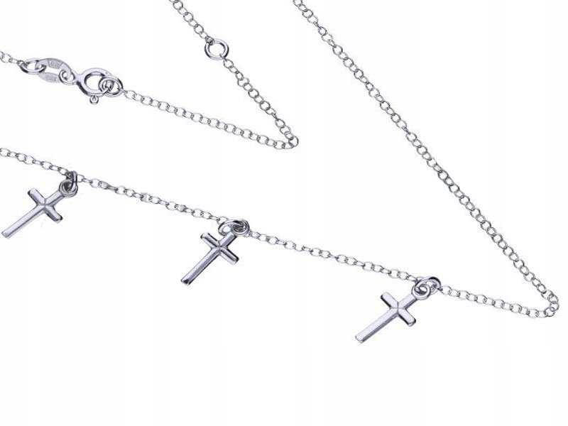 Srebrny naszyjnik 925 łańcuszek ankier z trzema gładkimi krzyżykami 2,13g - Lovrin | Moda Sklep ...