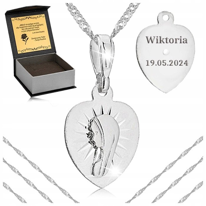 Srebrny Naszyjnik + Medalik Próby 925 + Grawer Na Prezent Dla Kobiety ...