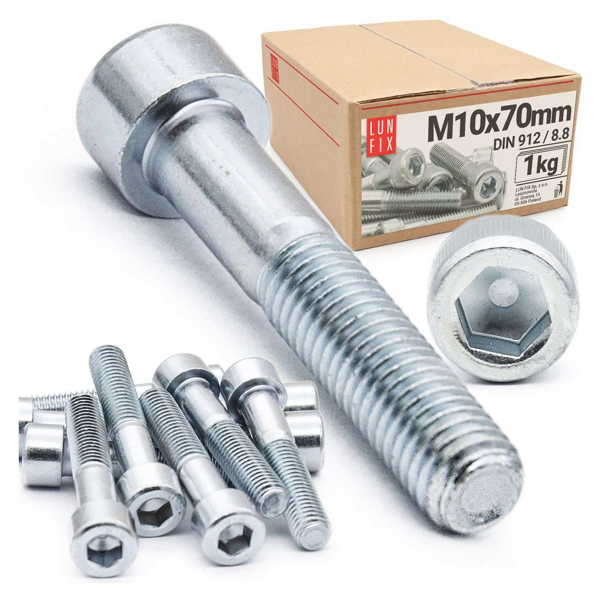 Śruba imbusowa M10x70 z łbem walcowym DIN912 kl. 8.8 ampulowa ocynk 1kg - Lun Fix | Sklep EMPIK.COM