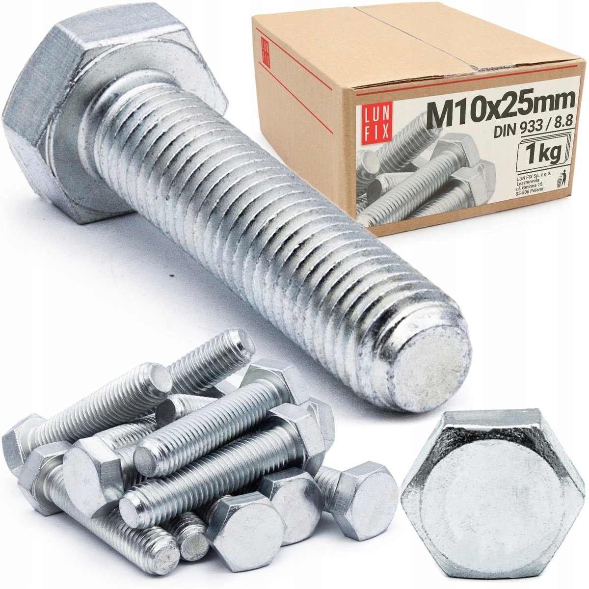 Śruba M10x25 sześciokątna na klucz ocynkowana ocynk DIN 933 kl.8.8 1kg - Lun Fix | Sklep EMPIK.COM