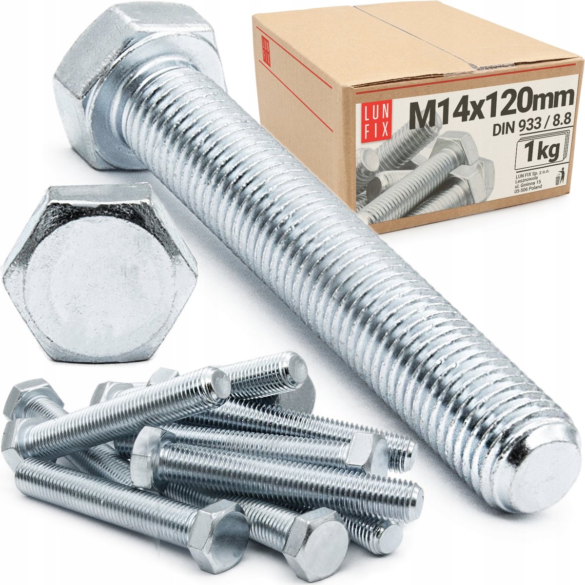 Śruba M14x120 sześciokątna na klucz ocynk ocynk DIN 933 kl.8.8 1kg - Lun Fix | Sklep EMPIK.COM