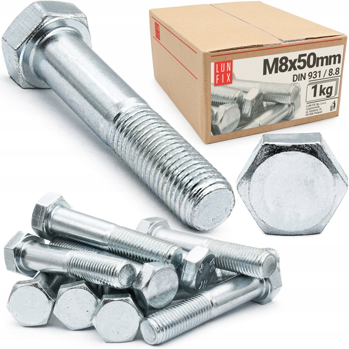 Śruba M8x50 sześciokątna na klucz ocynkowana ocynk DIN 931 kl.8.8 1kg - Lun Fix | Sklep EMPIK.COM