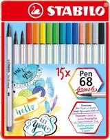 Stabilo, Stabilo Flamastry Pen 68 brush etui metalowe 15 kolorów ...