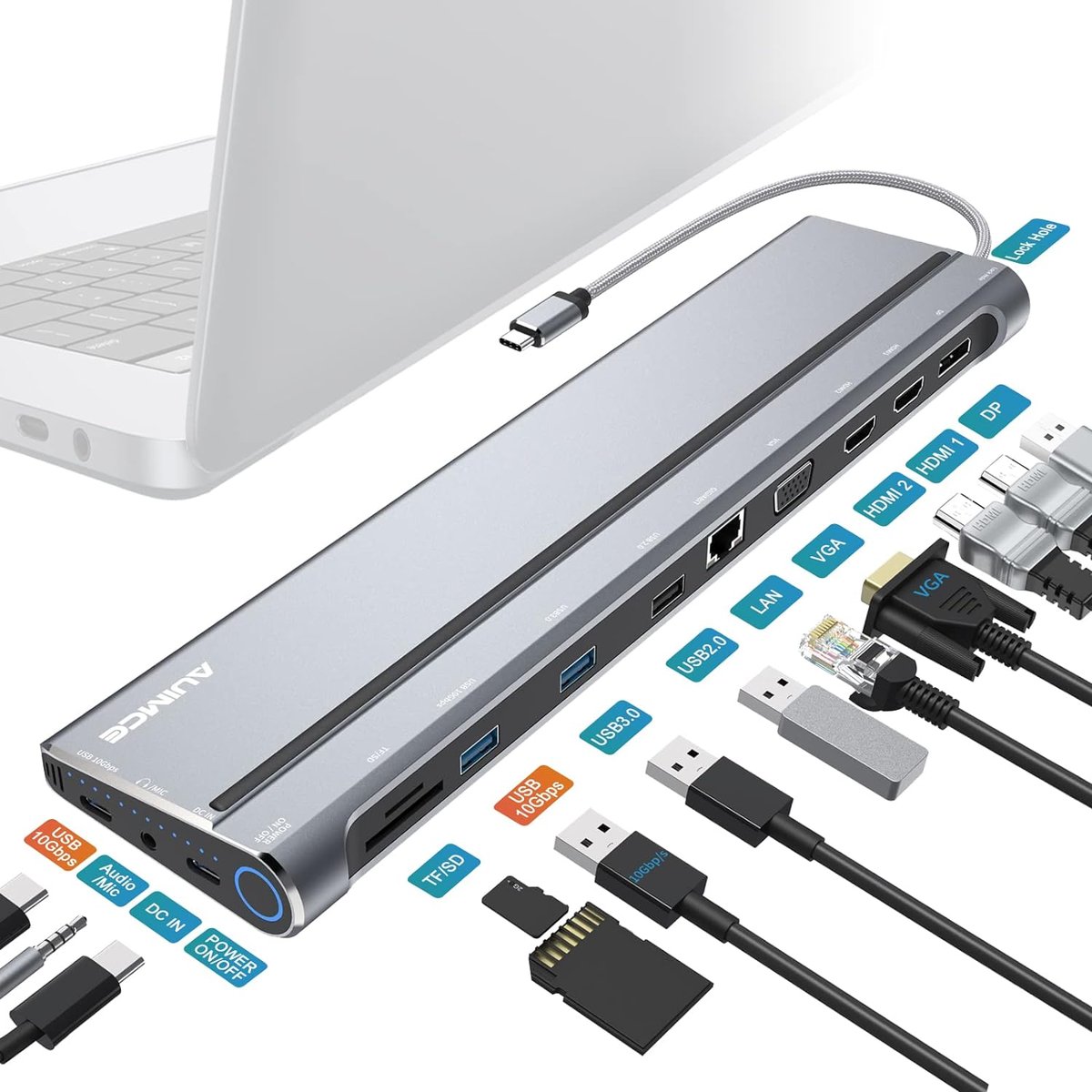 Stacja dokująca USB C 14 w 1 z dwoma portami HDMI, DP VGA, Gigabit Ethernet - Inna marka | Sklep ...