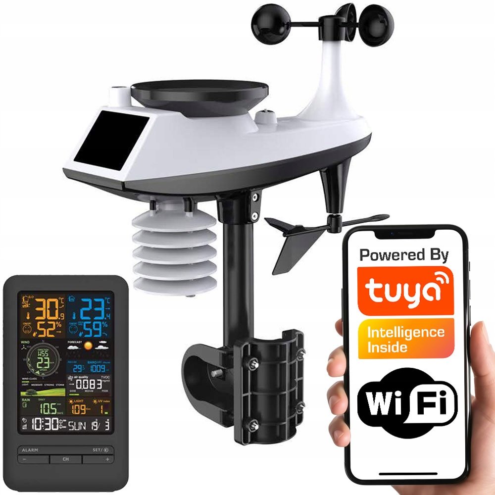 Stacja Pogodowa Zewnętrzna Wyświetlacz 7w1 Baterie AA WiFi TUYA - Tuya | Sklep EMPIK.COM