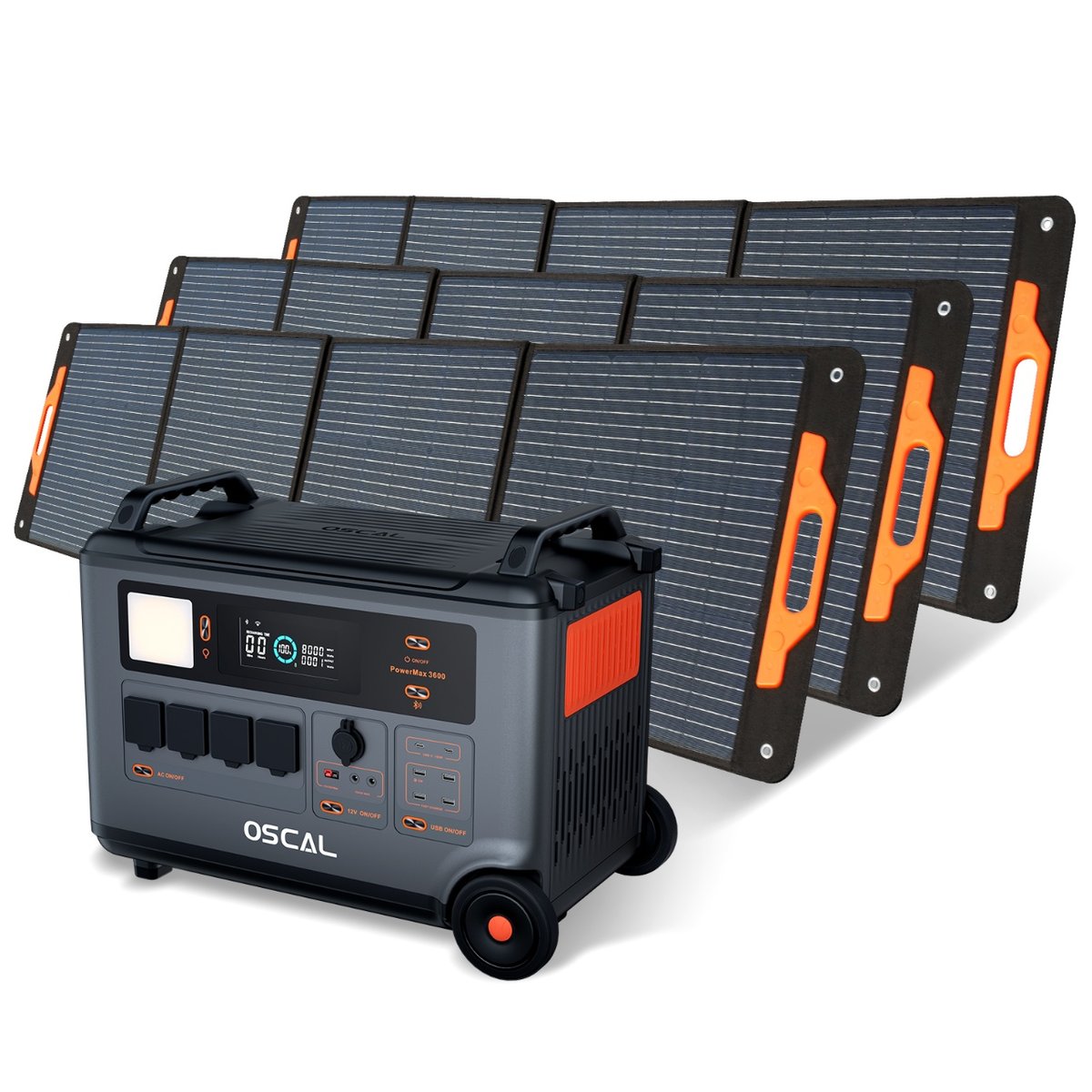 Stacja Zasilania OSCAL PowerMax 3600 (moc szczytowa 6000 W) z 3 Panelem Słonecznym 200 W -Wersja ...