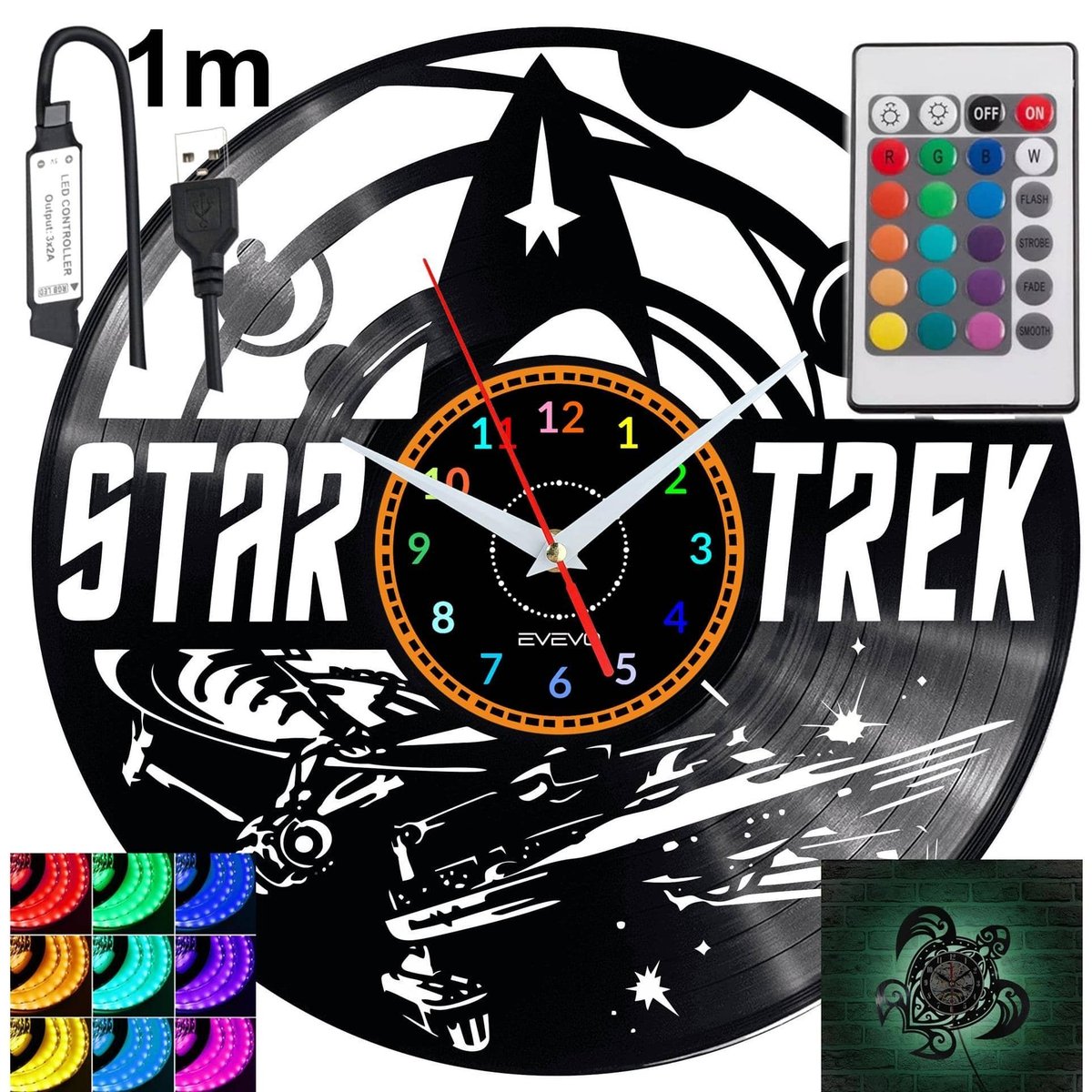 Star Trek Zegar Ścienny Podświetlany LED RGB Na Pilota Płyta Winylowa ...