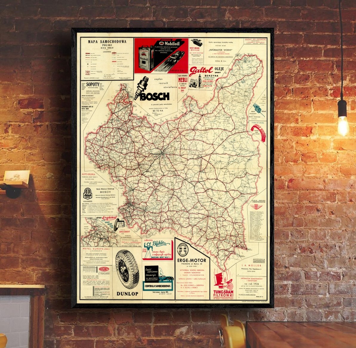 Stara MAPA Polski Samochodowa 1936r. A1 59,4 x 84,1 cm - Inna marka ...