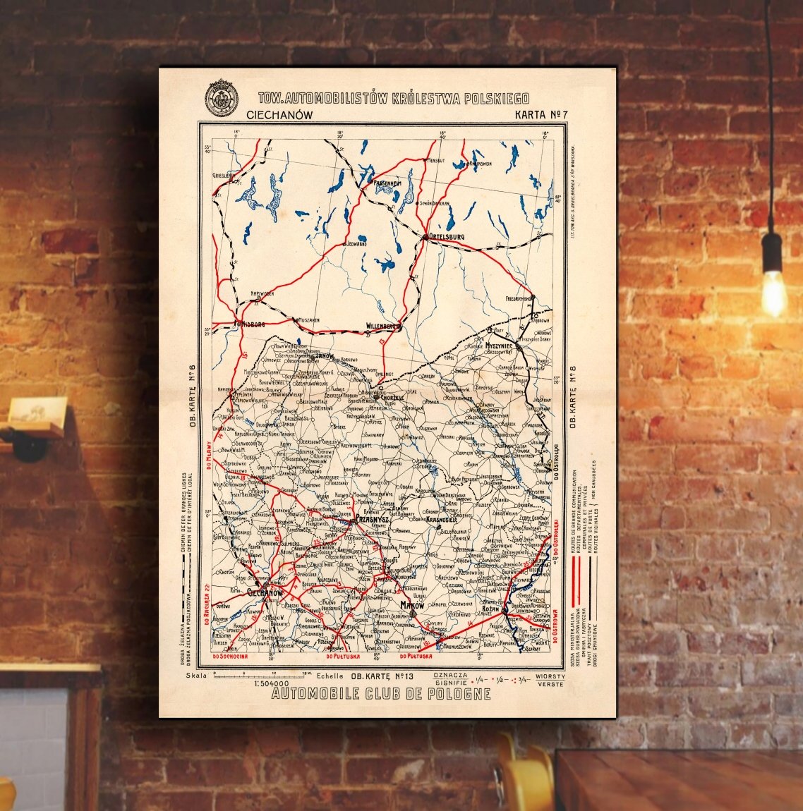 Stara MAPA Polski Samochodowa CIECHANÓW 1913r. 70x50cm - Inna marka ...