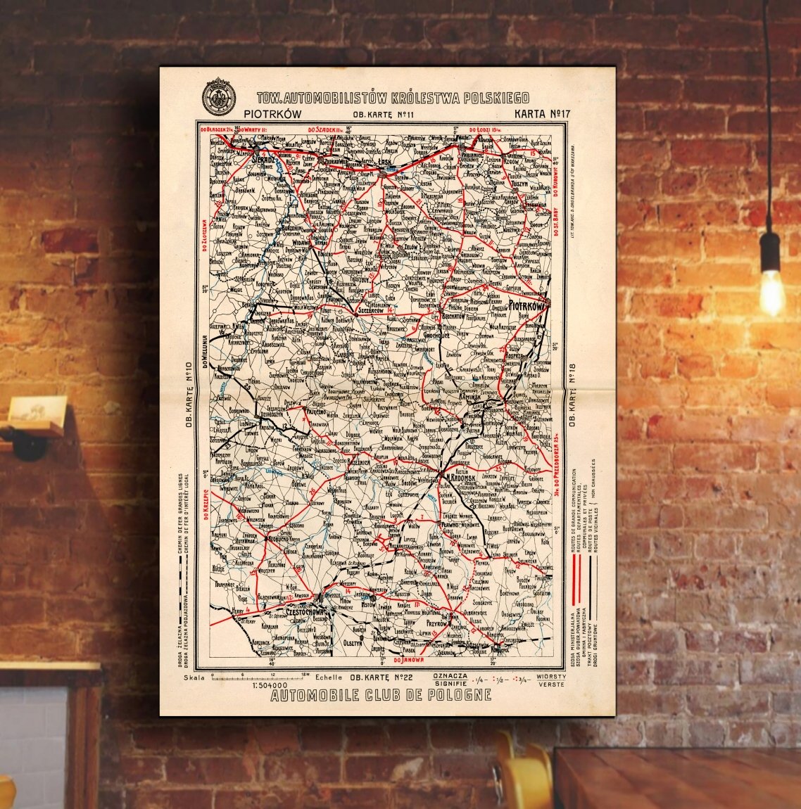 Stara MAPA Polski Samochodowa PIOTRKÓW TRYBUNALSKI 1913r. 120x90cm ...