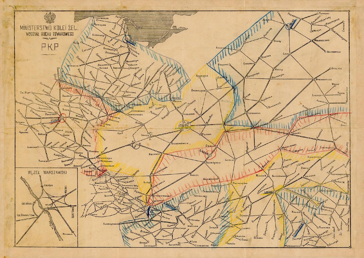 Stara Mapa Siec Kolejowa Ministerstwo Kolei Żelaznych PKP 1922r ...