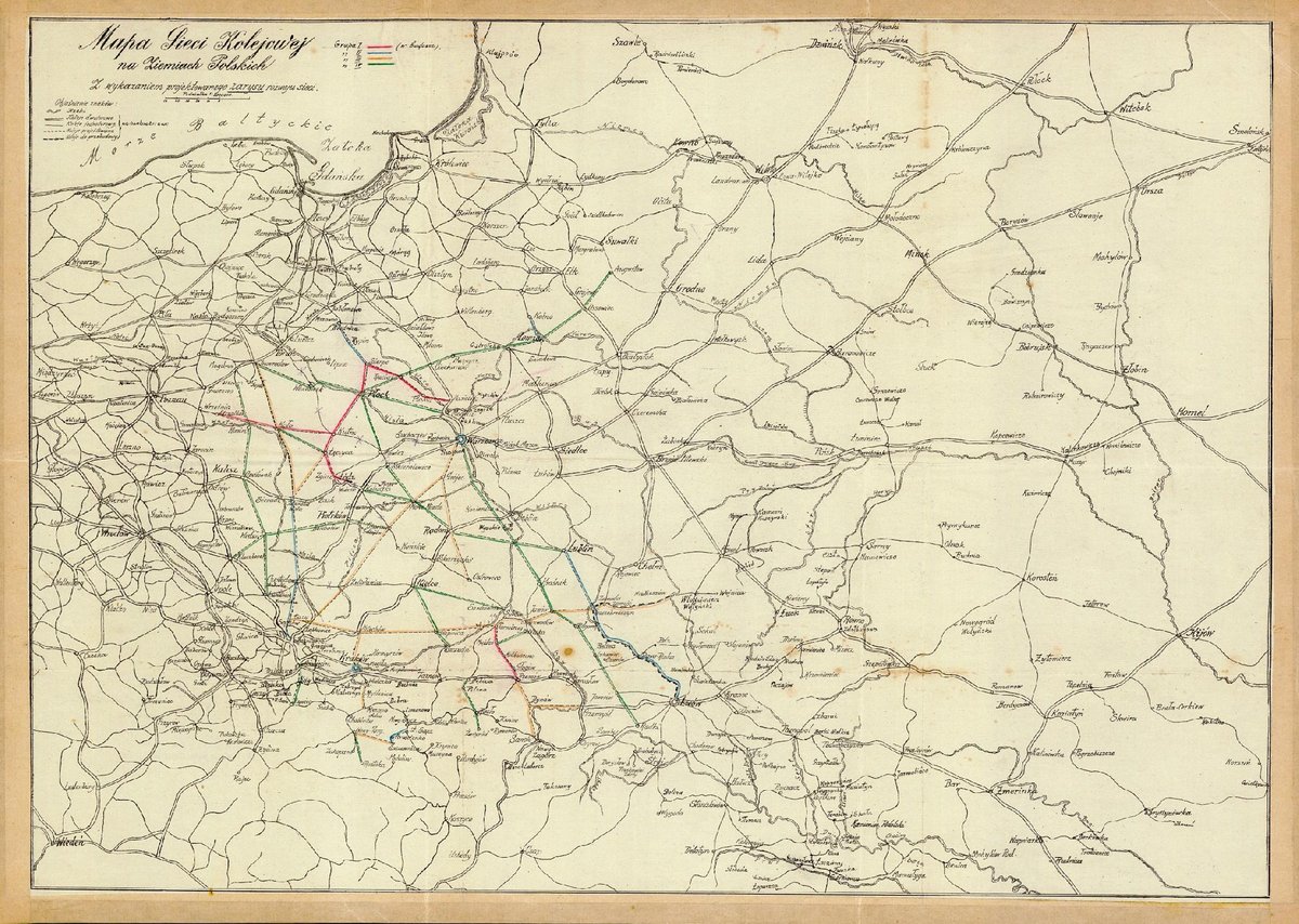 Stara Mapa sieci kolejowych na ziemiach polskich 1918r. 50x40cm - Inna ...