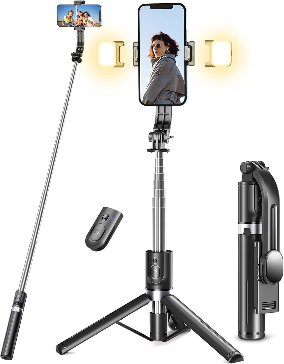 Statyw do selfie z 2 lampami wypełniającymi, statyw do telefonu z ...