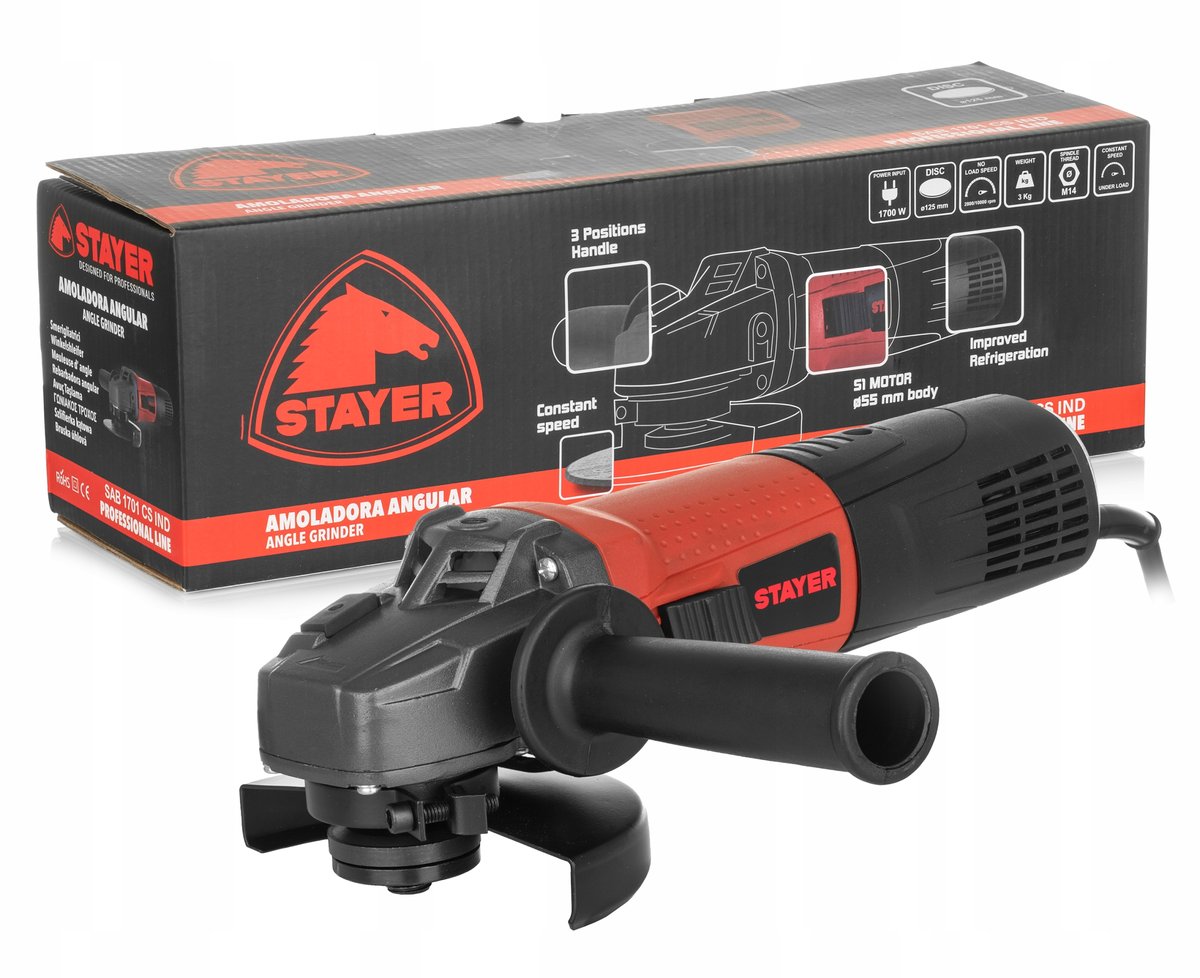 STAYER SZLIFIERKA KĄTOWA 125MM 1700W REGULACJA OBROTÓW 2800–10000 OBR/MIN - STAYER | Sklep EMPIK.COM